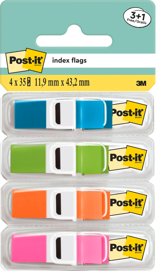 Index Post-it 12x45 mm 4 couleurs fluo | Didactis